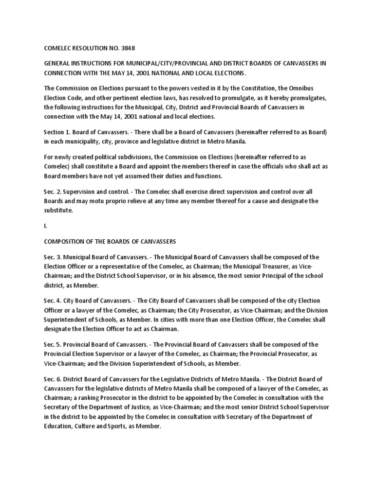 Comelec Resolution No. 3848 | PDF | Commission On Elections ...