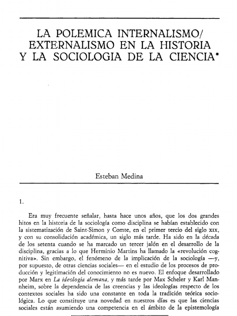 Internalismo vs. Externalismo en Ciencia | PDF | Karl Popper | Sociología
