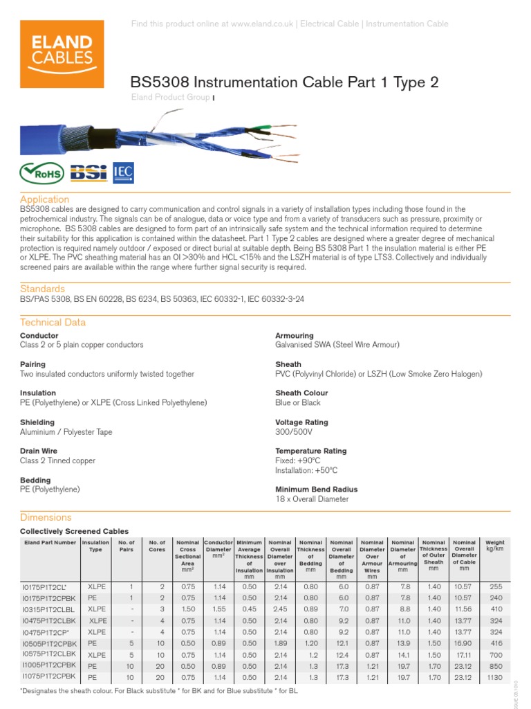 Cable Type BS5308 | PDF | Cable | Insulator (Electricity)