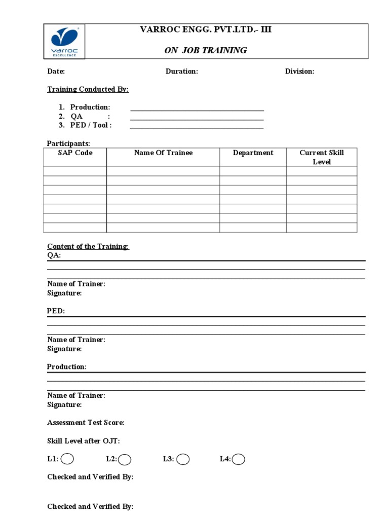 Varroc Engg. On-Job Training Guide | PDF