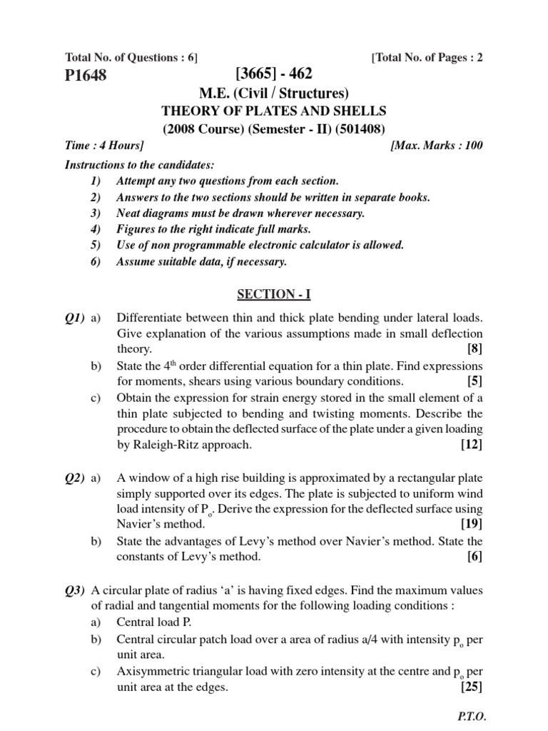 1to7 Plate and Shell-Quest | PDF | Bending | Stress (Mechanics)