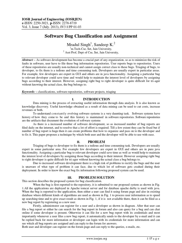 Software Bug Classification and Assignment: Mradul Singh, Sandeep K | PDF | Software Bug ...