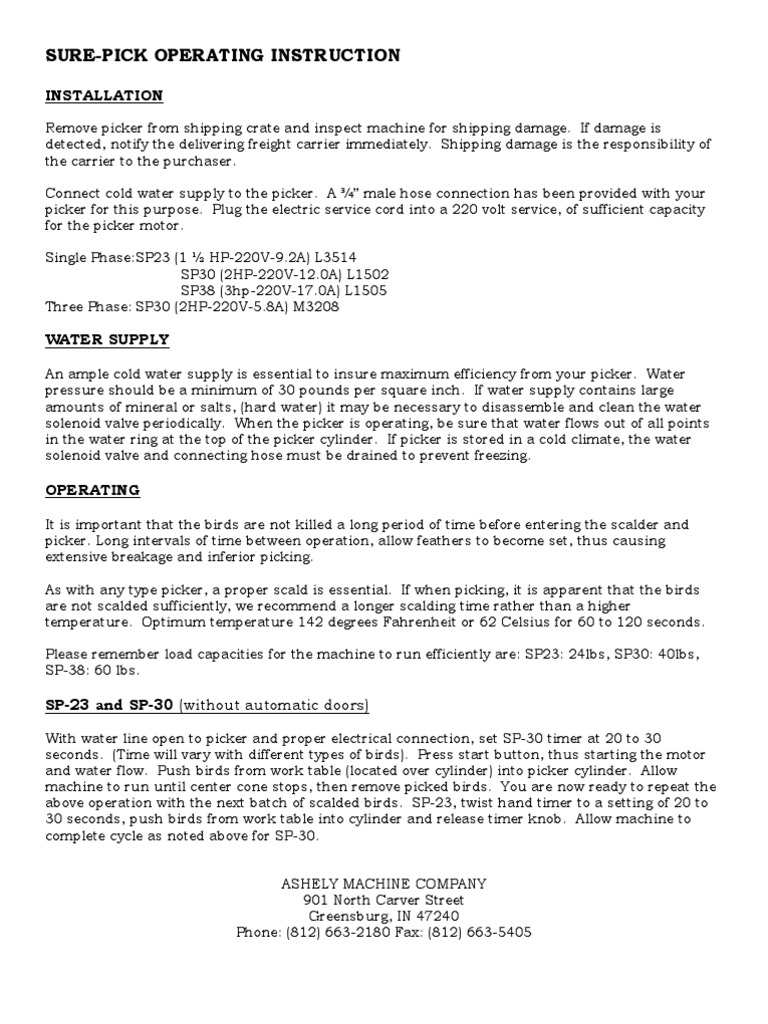 Sure-Pick Operating Instruction: Installation | PDF | Bearing ...