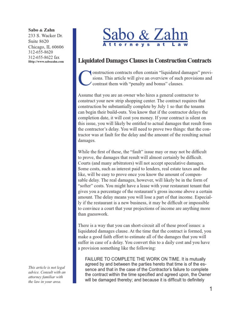 Liquidated Damage Clause in Construction Contracts | Liquidated Damages ...