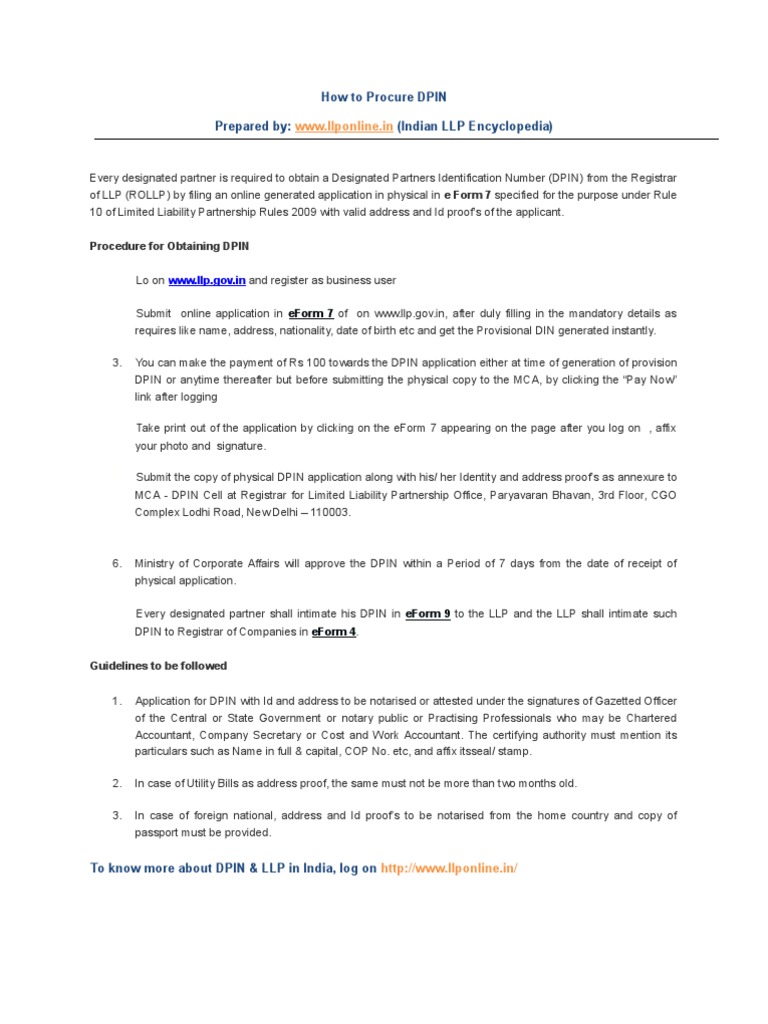 How To Procure DPIN | PDF | Limited Liability Partnership | Law