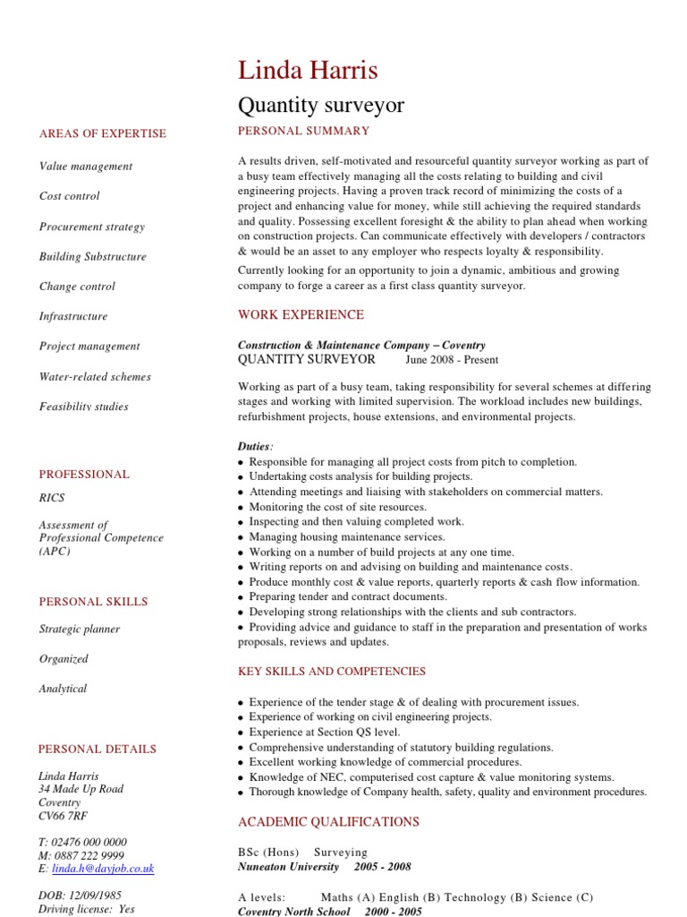 Quantity Surveyor CV Template | PDF | Competence (Human Resources ...