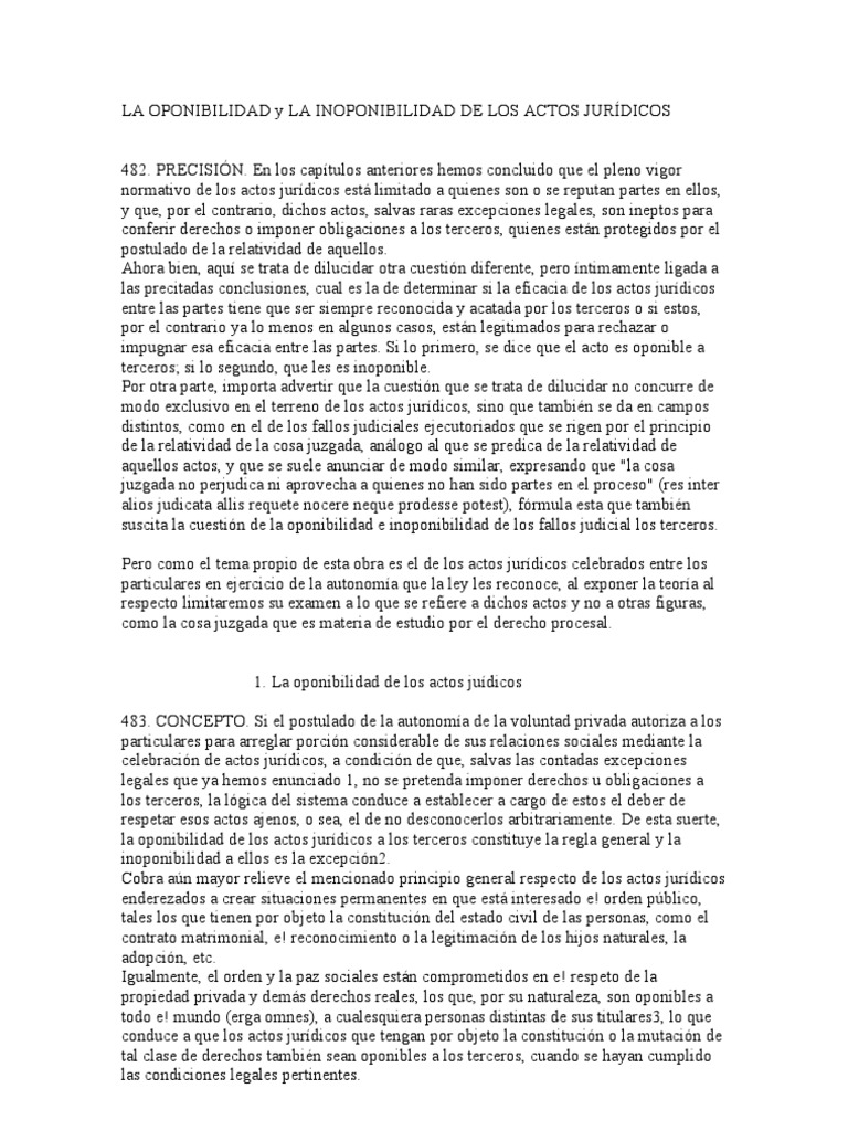 LA OPONIBILIDAD y LA INOPONIBILIDAD DE LOS ACTOS JURÍDICOS | PDF | Juez ...