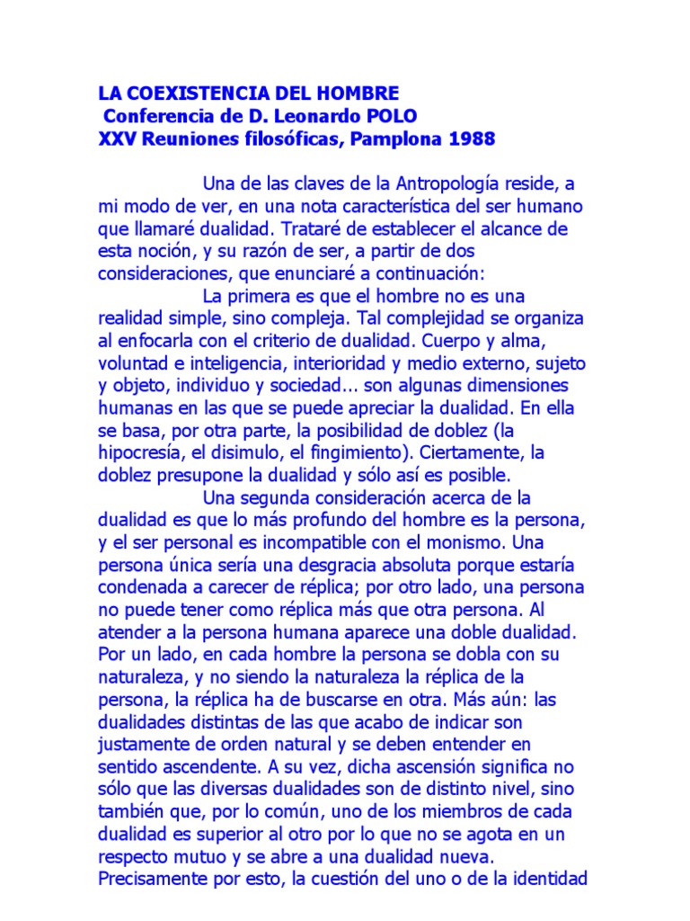 La Coexistencia Del Hombre | PDF | Metafísica | Esencia