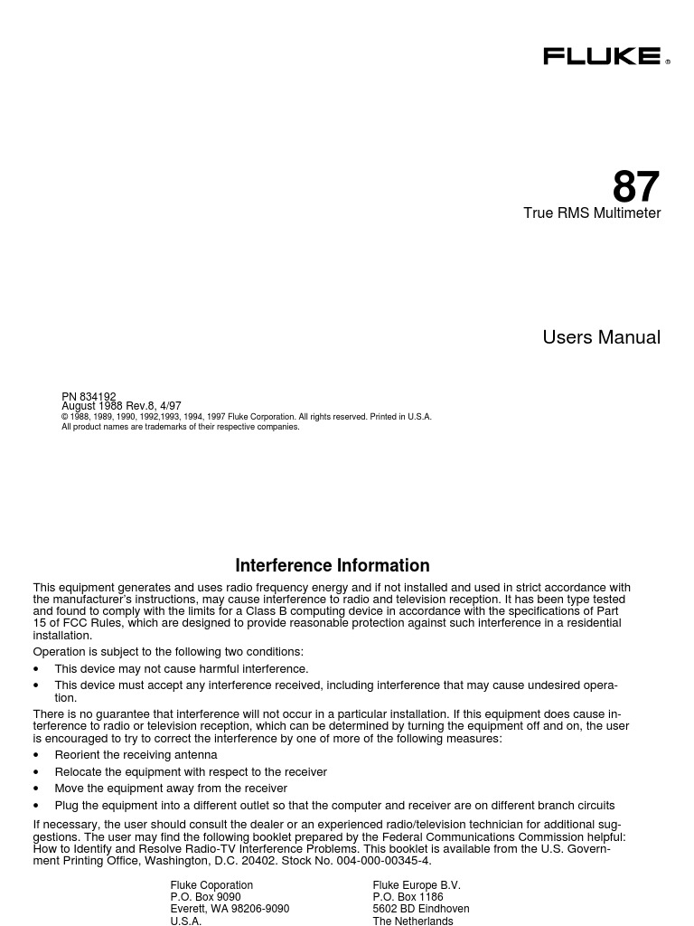 Fluke - 87V - User Manual PDF | PDF | Capacitor | Diode