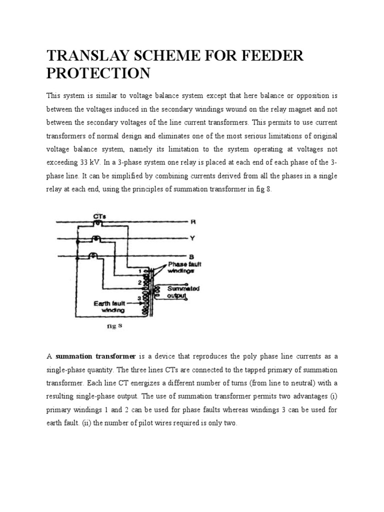 Translay Scheme for Feeder Protection | Transformer | Relay