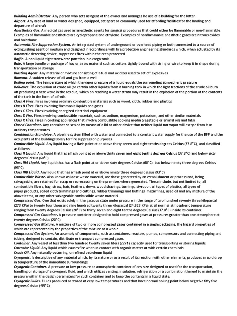Definition of Terms (Fire Code of The Philippines) | PDF | Flammability ...