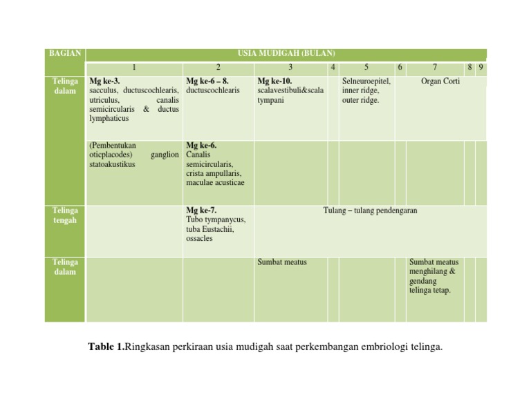 Tabel Embriologi Telinga | PDF | Ilmu Sosial
