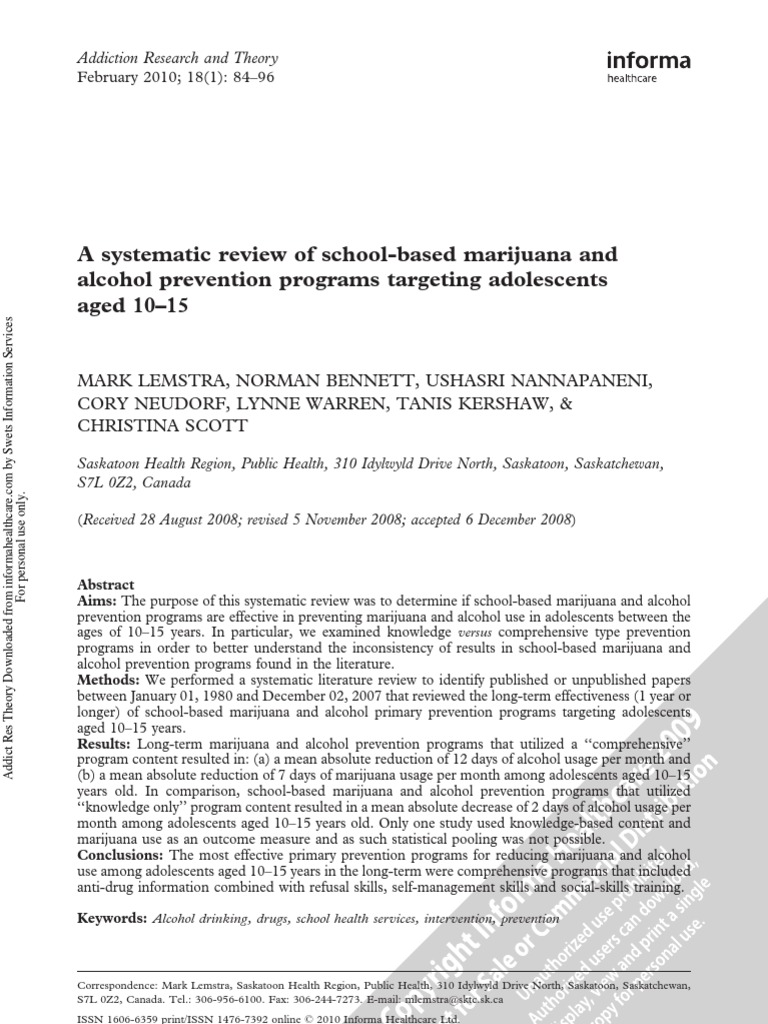 A Systematic Review of School-Based Marijuana and Alcohol Prevention ...