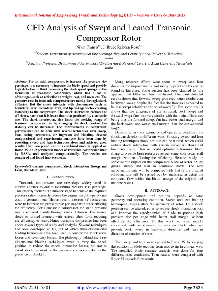 CFD Analysis of Swept and Leaned Transonic Compressor Rotor | PDF ...