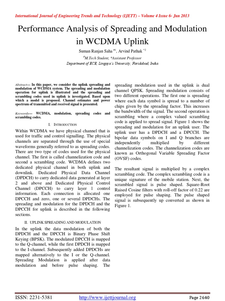 Performance Analysis of Spreading and Modulation in WCDMA Uplink | PDF | Modulation ...
