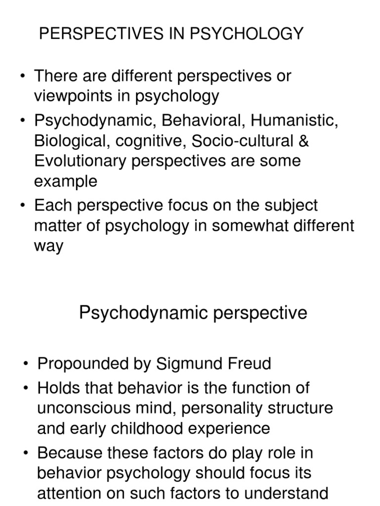 Perspectives in Psychology New | Download Free PDF | Id | Psychodynamics