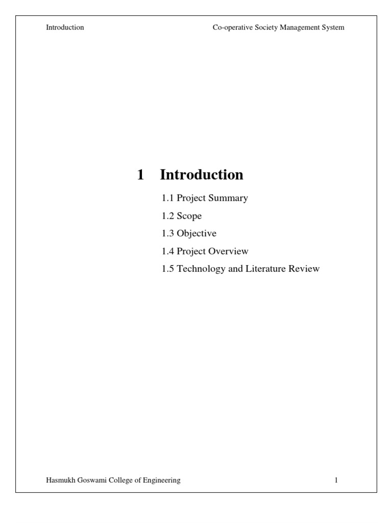 1.1 Project Summary 1.2 Scope 1.3 Objective 1.4 Project Overview 1.5 ...