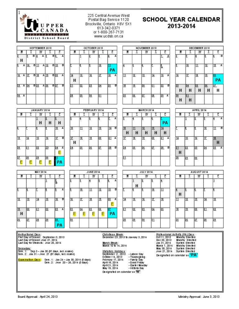 UCDSB 2013-2014 School Calendar | PDF | Social Science
