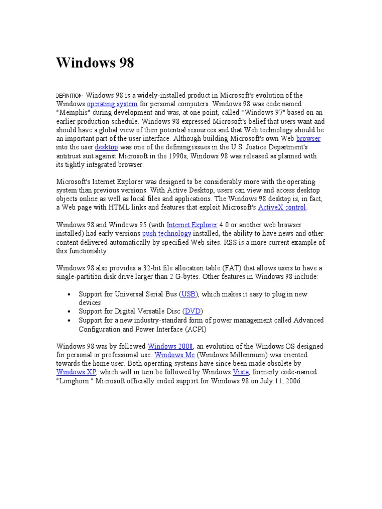 Windows 98 | PDF | Graphical User Interfaces | Operating System