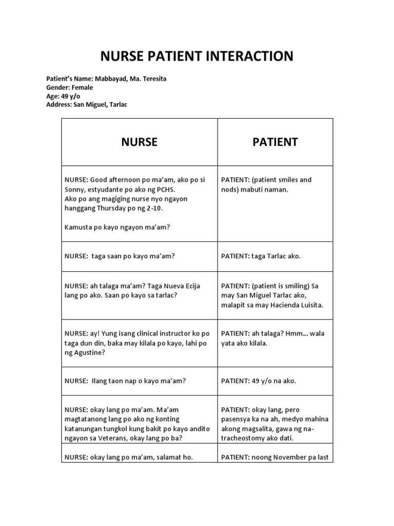 Nurse Patient Interaction | PDF