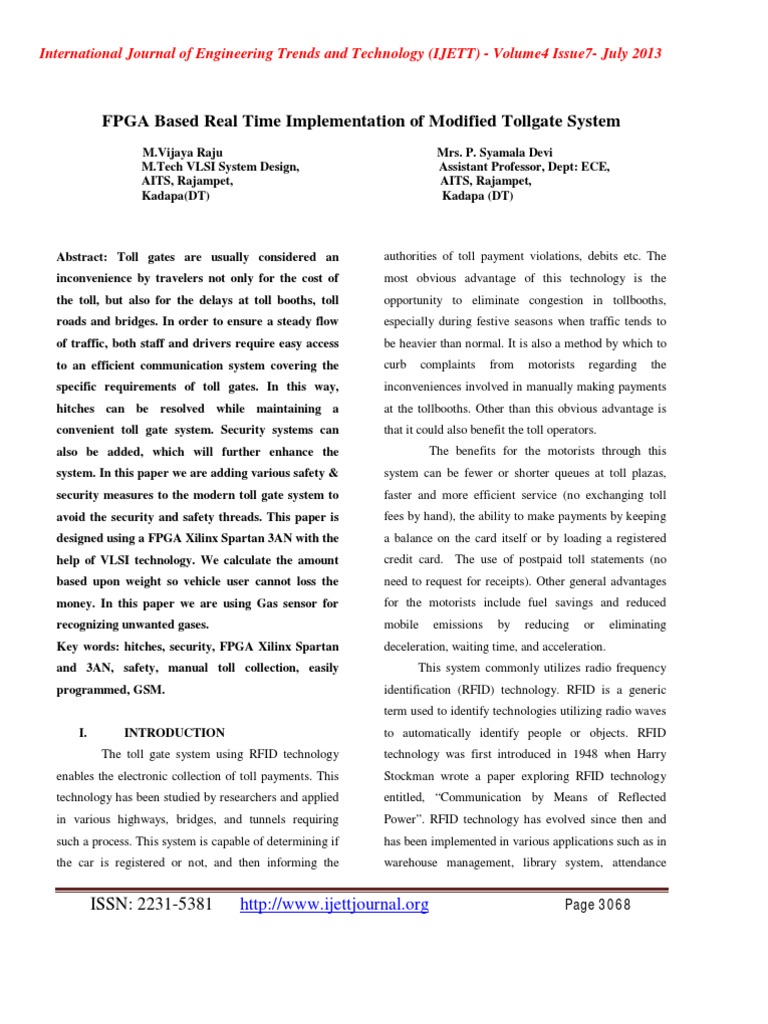 FPGA Based Real Time Implementation of Modified Tollgate System | PDF | Radio Frequency ...