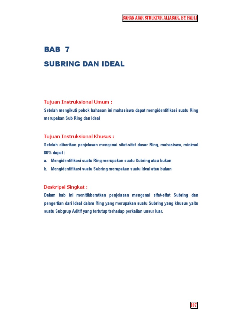 Syarat Subring dan Ideal dalam Ring | PDF | Seni & Disiplin Bahasa