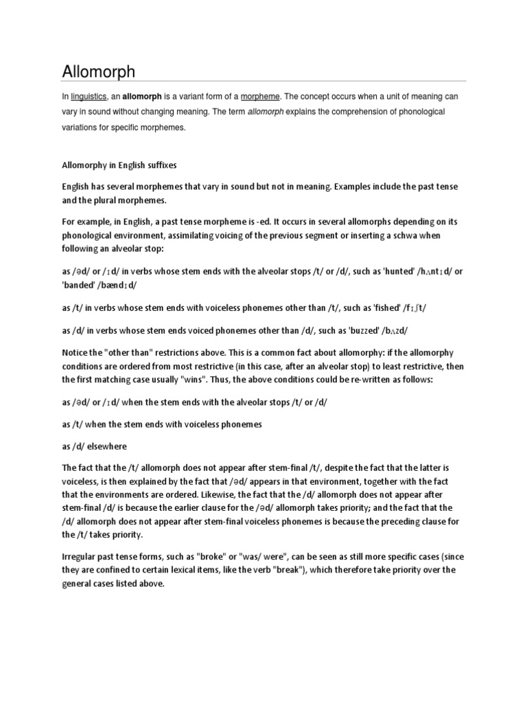 Allomorph Definition | PDF | Language Families | Philology