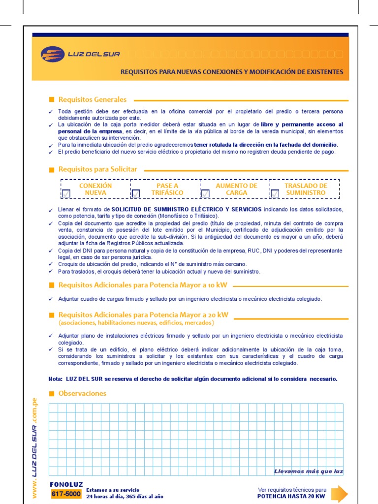 Requisitos de Luz Del Sur