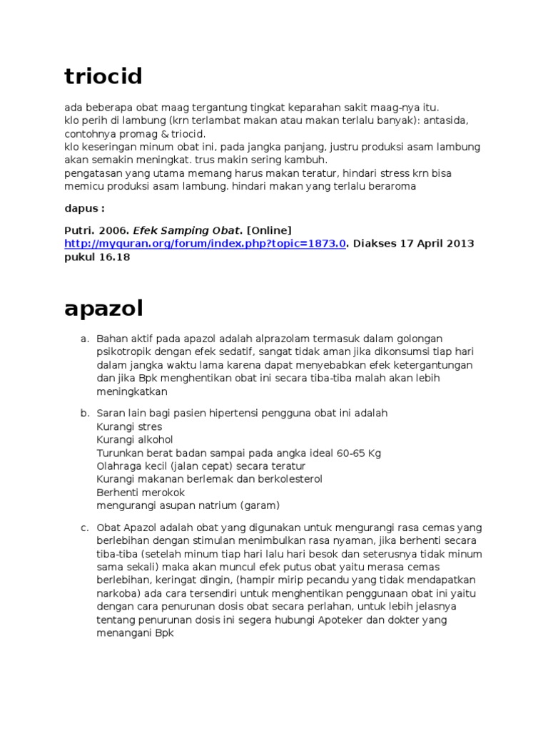 Obat Triocid, Apazol, Enzyplex | PDF
