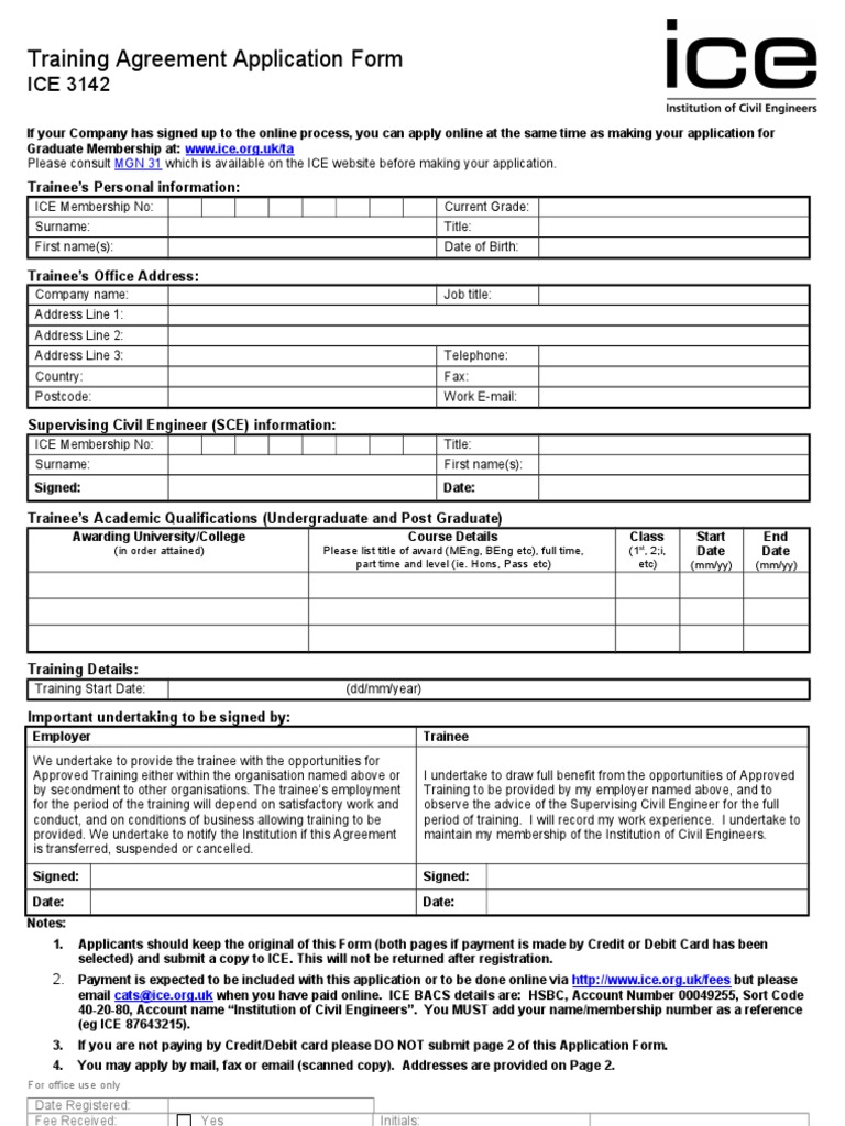 ICE Training Agreement Application Form | PDF | Debit Card | Payments