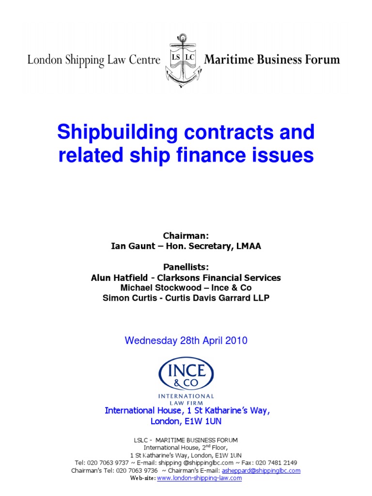 Shipbuilding Contracts and Ship Finance Issues++++++++ PDF | PDF ...
