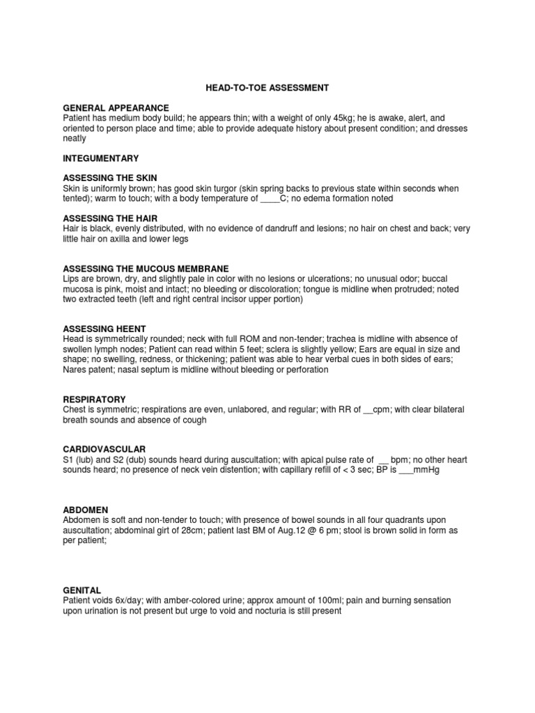 Head Toe Physical Assessment Pdf Hair Skin