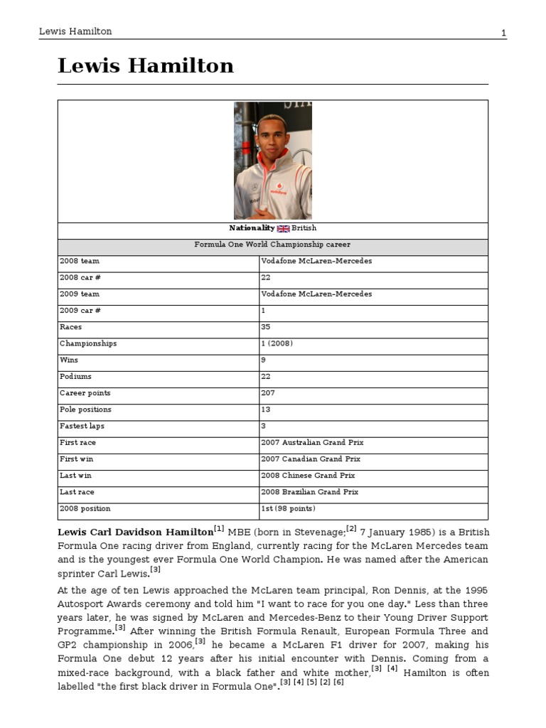 Lewis Hamilton | PDF | Formula One | Auto Racing