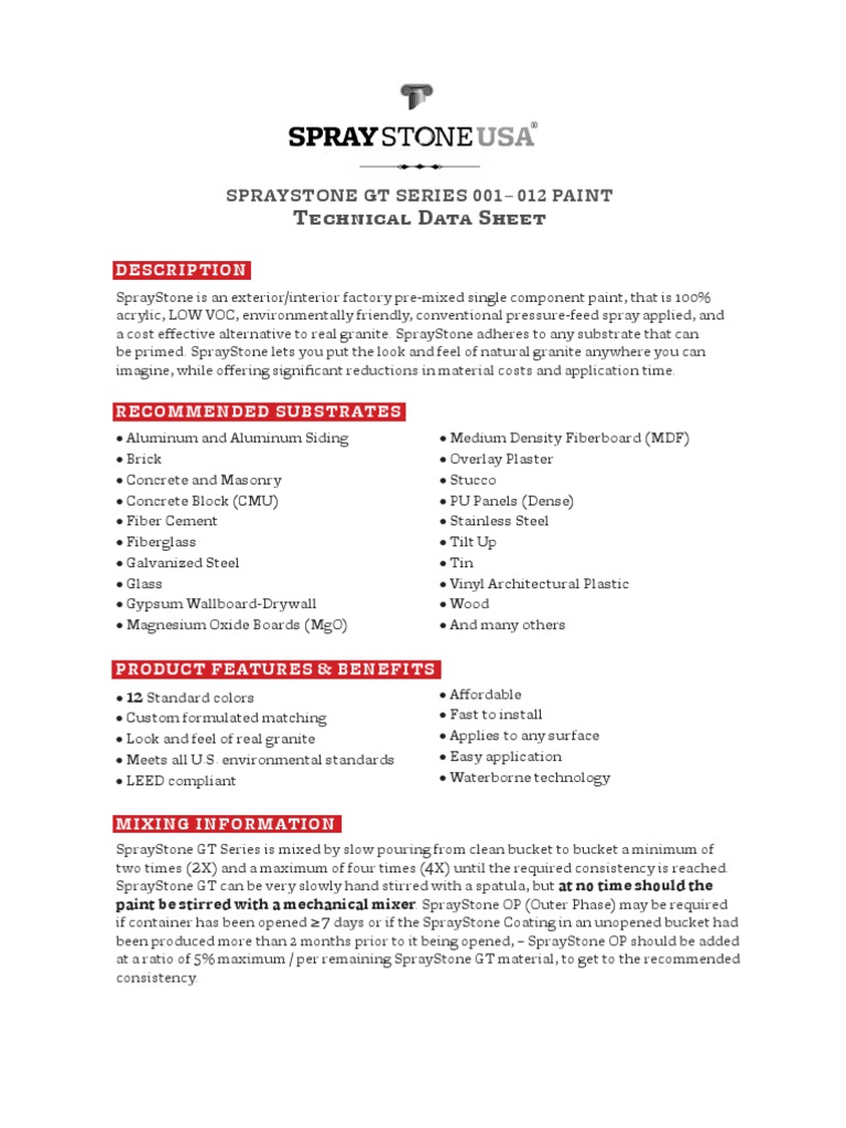 SprayStone GT Series Paint TDS | PDF | Housekeeping | Industrial Processes