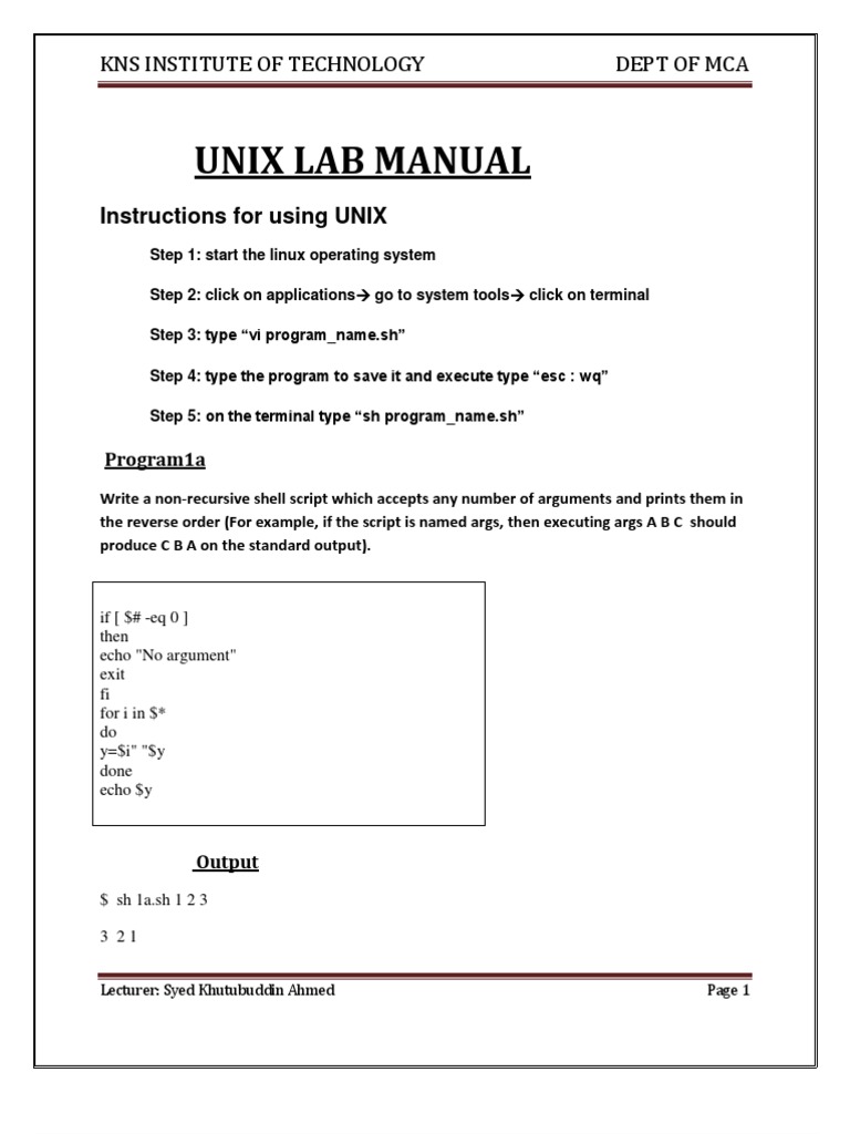 Unix Lab Manual Instructions For Using Unix Pdf Command Line Interface Unix