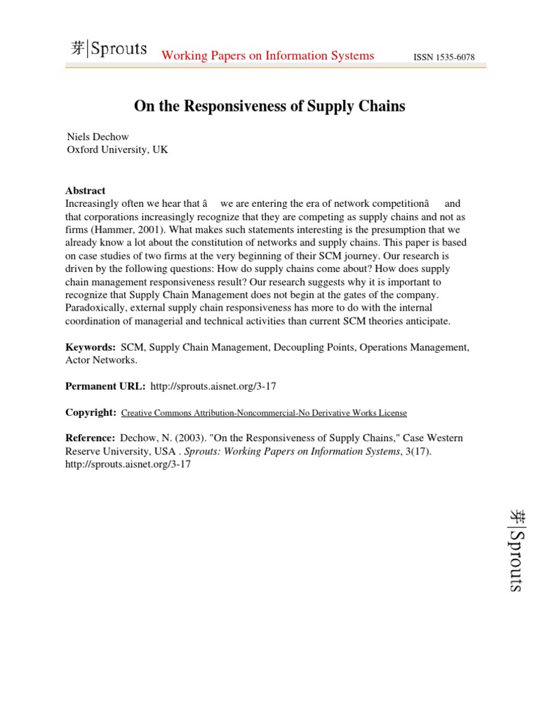 On The Responsiveness of Supply Chains: Working Papers On Information ...