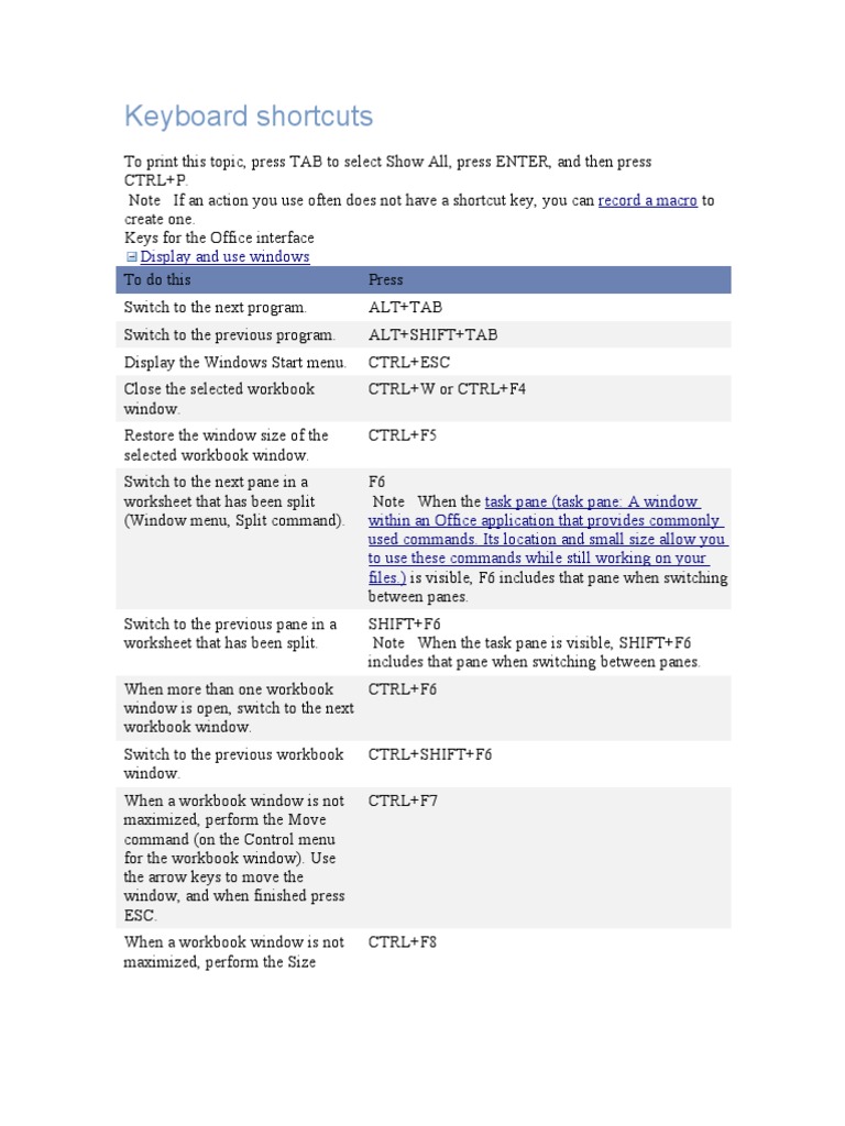 Keyboard Shortcuts Pdf Window Computing Menu Computing 
