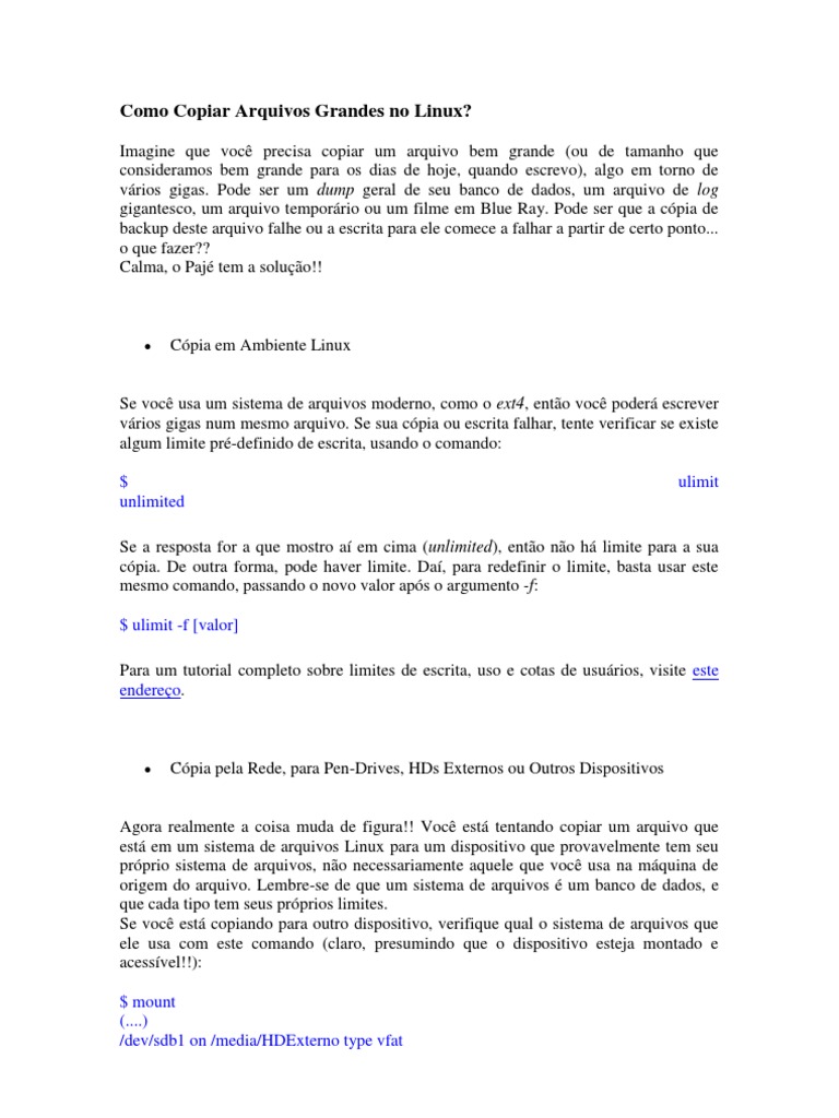 Como Copiar Arquivos Grandes No Linux | PDF | Linux | Recuperação de ...