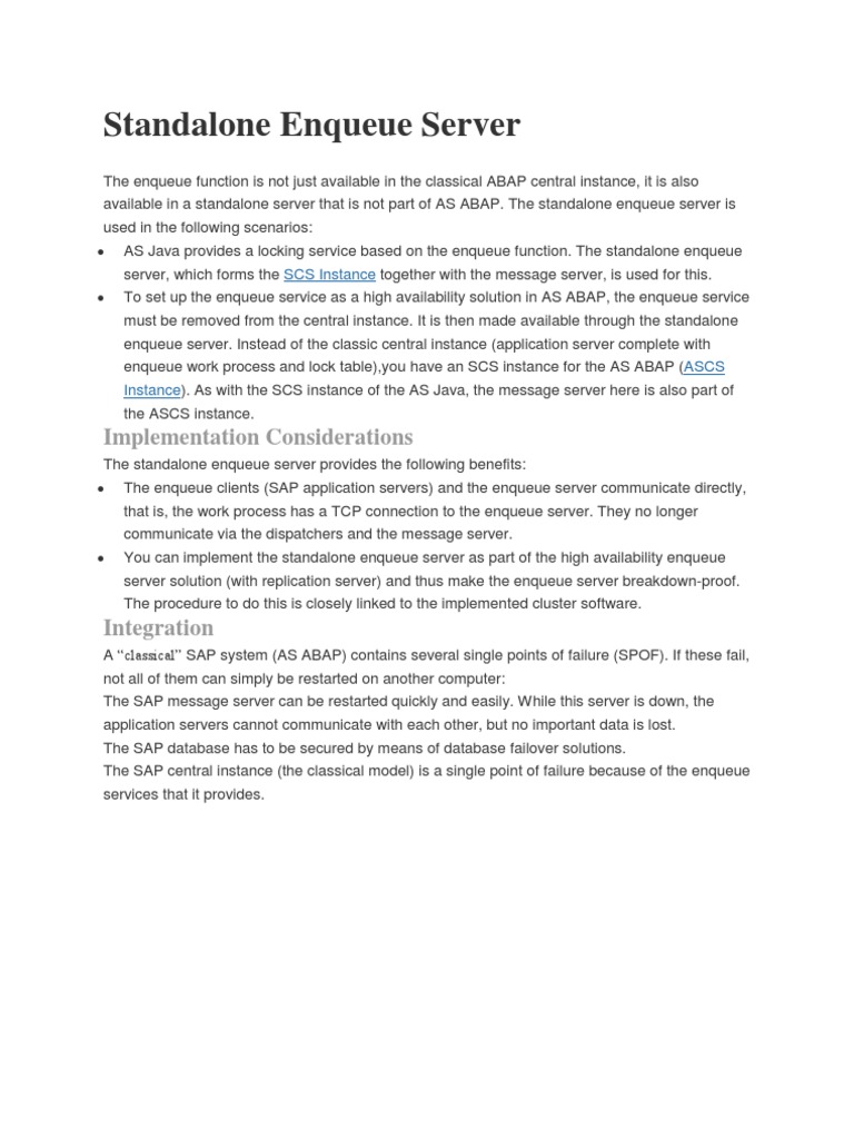 SAP Standalone Enqueue Server | PDF | Replication (Computing) | Server (Computing)
