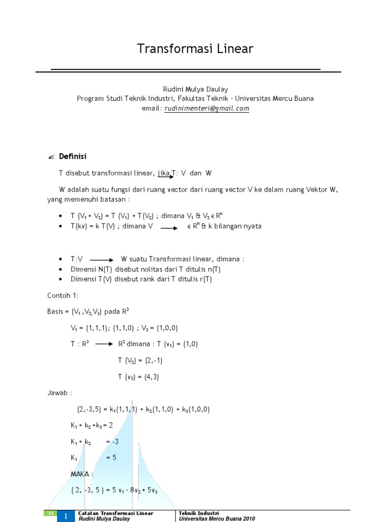 Makalah Transformasi Linear-Probabilitas | PDF