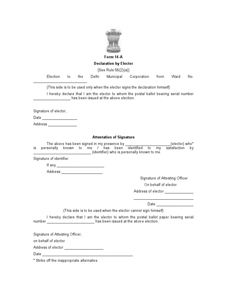 Form 14-A Declaration by Elector | PDF | Postal Voting | Electoral ...