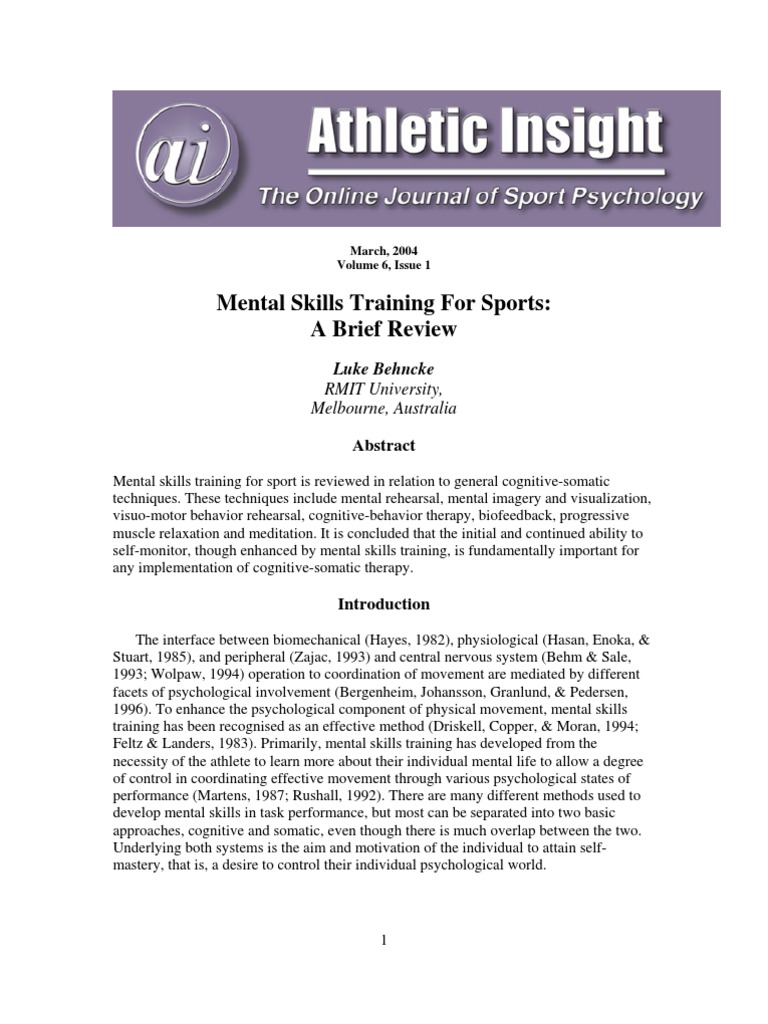 Mental Skills Training For Sports - A Brief Review - Luke Behncke | PDF ...