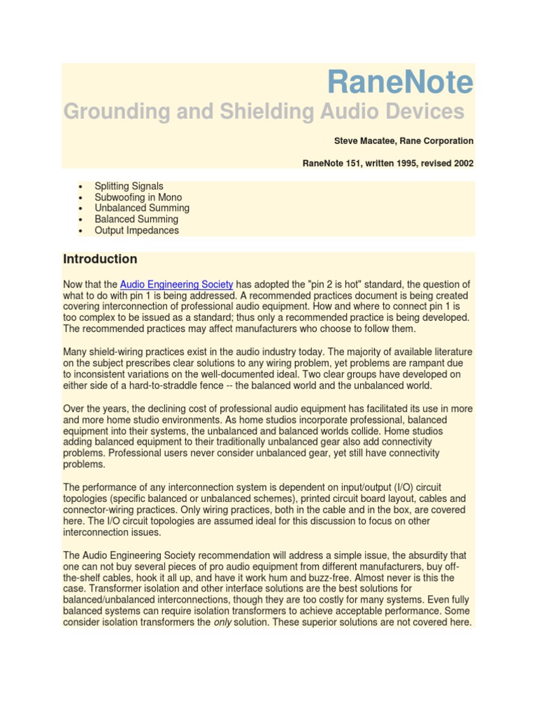 Ranenote: Grounding and Shielding Audio Devices | Download Free PDF ...