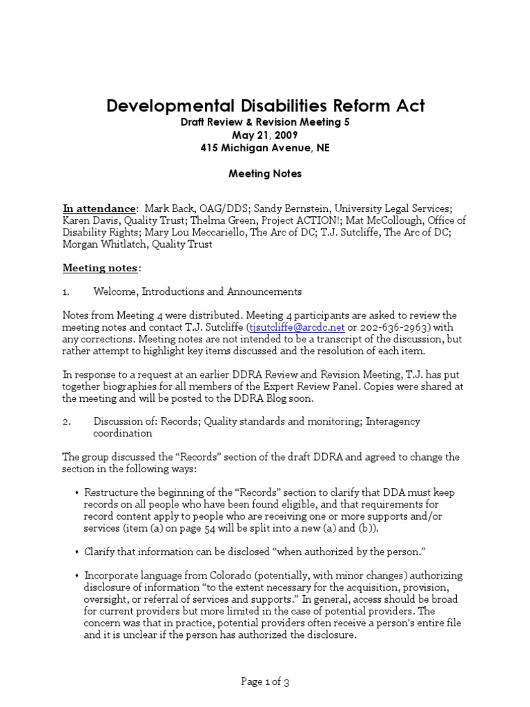 DDRA Review and Revision MTG 5 Notes 05-21-09 | PDF | Discovery (Law ...