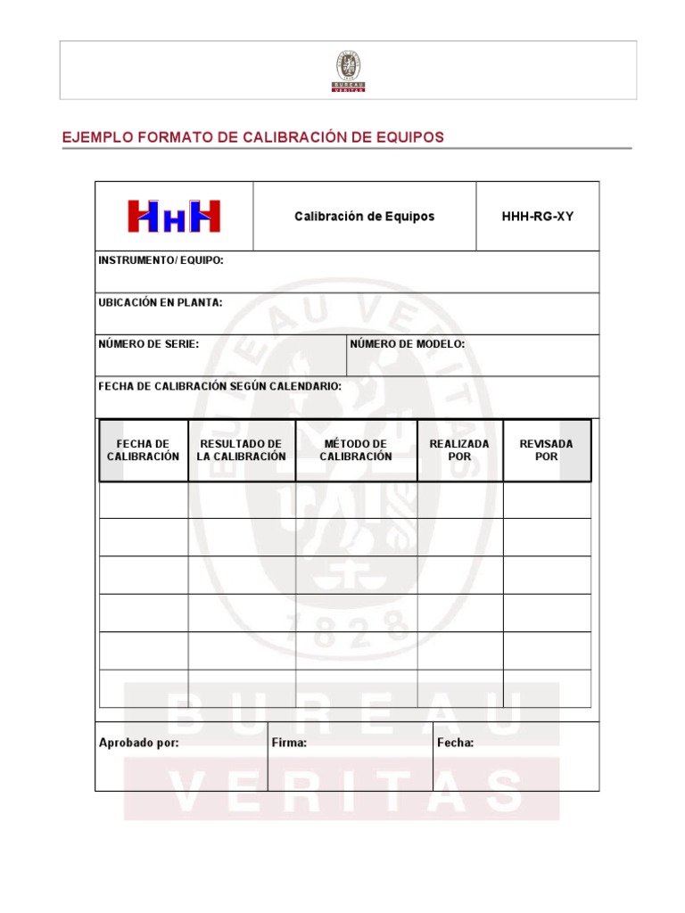 Ejemplo Formato De Calibración De Equipos