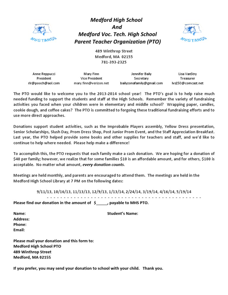 Medford High School PTO Donation Drive | PDF | Further Education