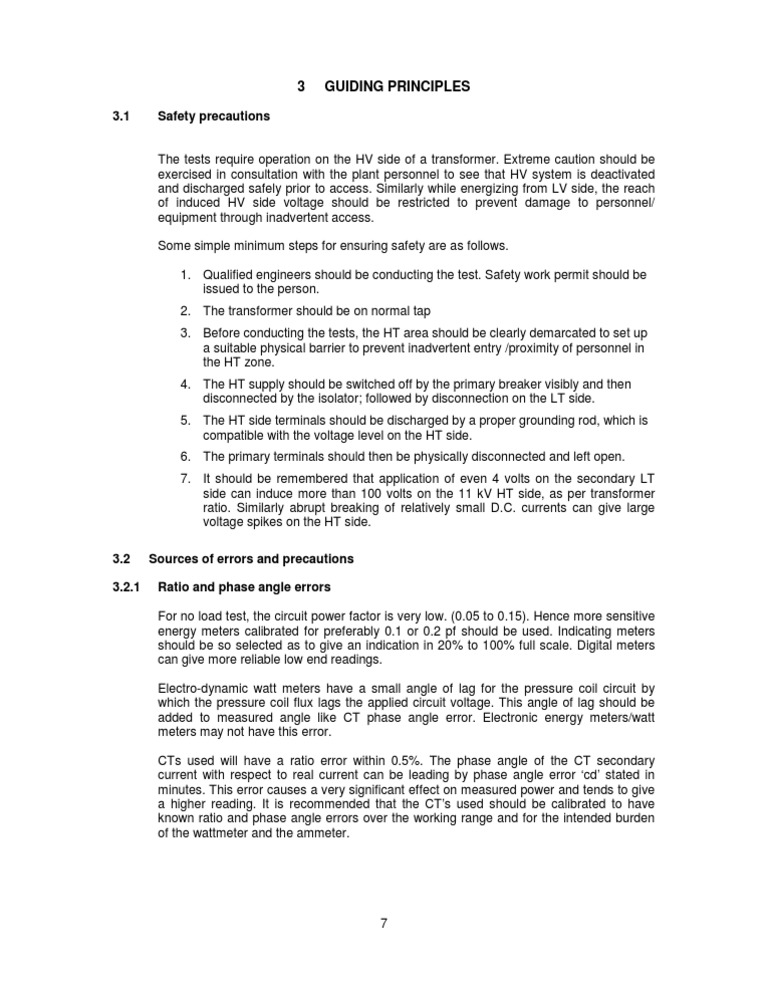 Safety Precautions and Potential Sources of Error for Transformer No ...