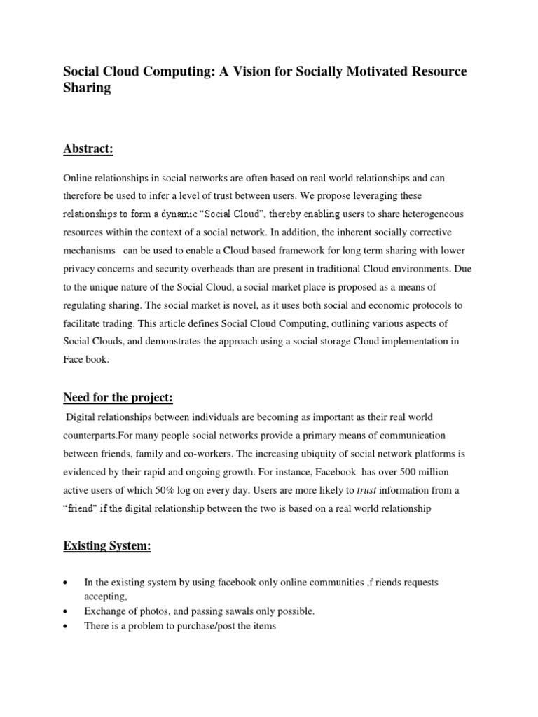 Social Cloud Computing: A Vision For Socially Motivated Resource ...