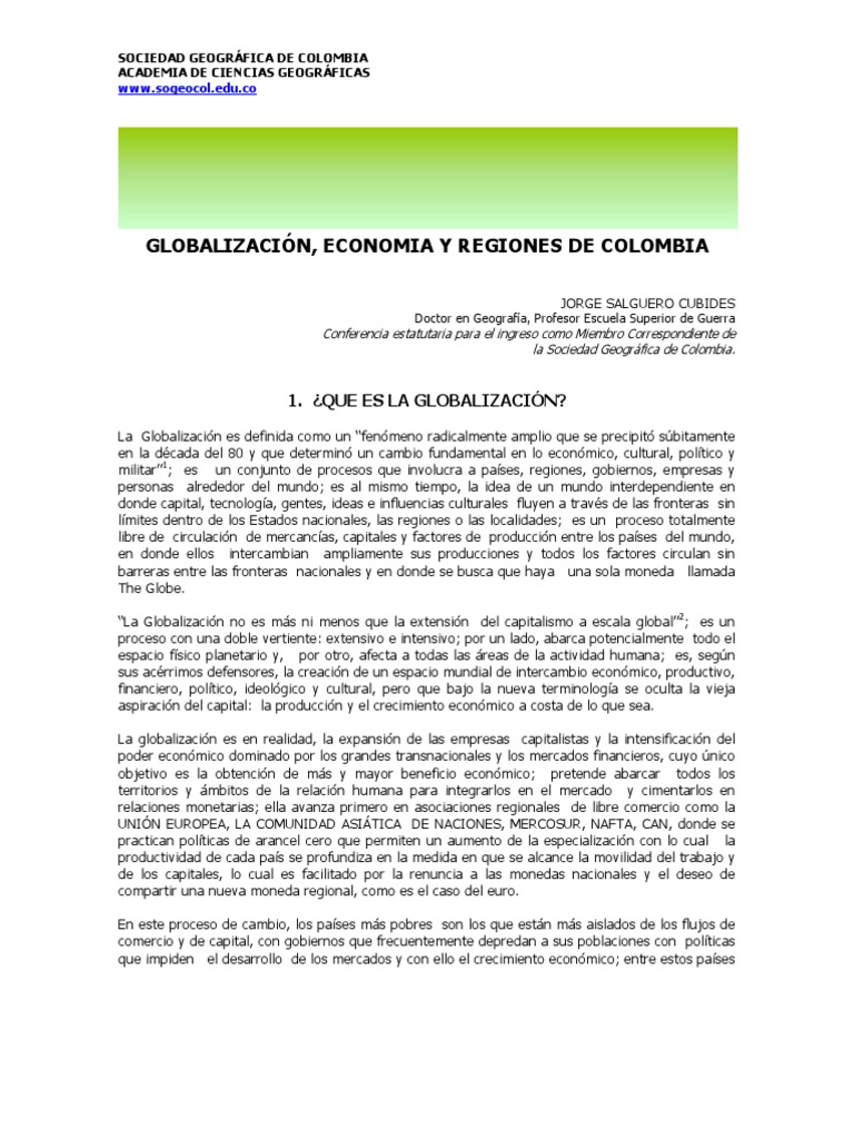 Globalización, Economía y Regiones de Colombia | PDF | Globalización ...