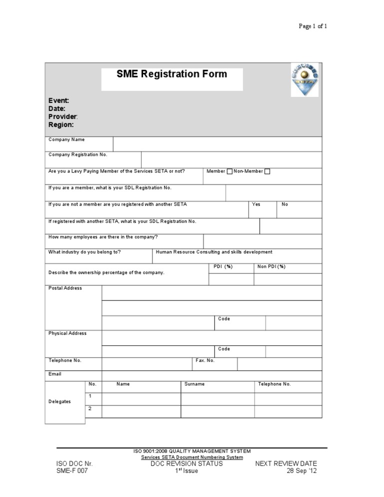 SSETA SME-F 007 SME Registration Form | PDF | Career & Growth | Business